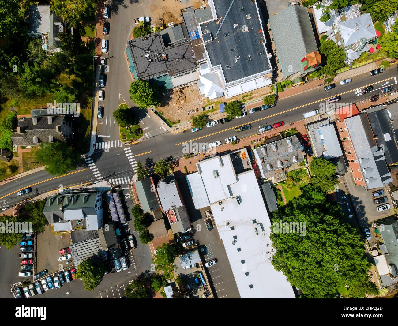 Aerial view of single family homes, a historic small town in New Hope ...