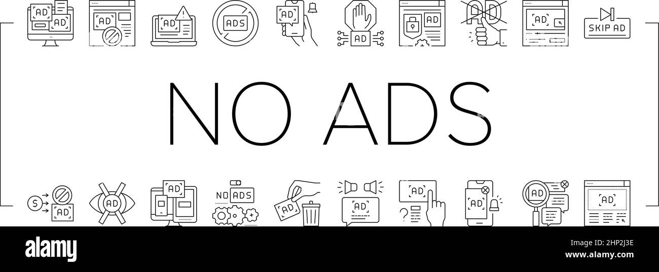No Ads Advertise Free Collection Icons Set Vector Stock Vector Image ...
