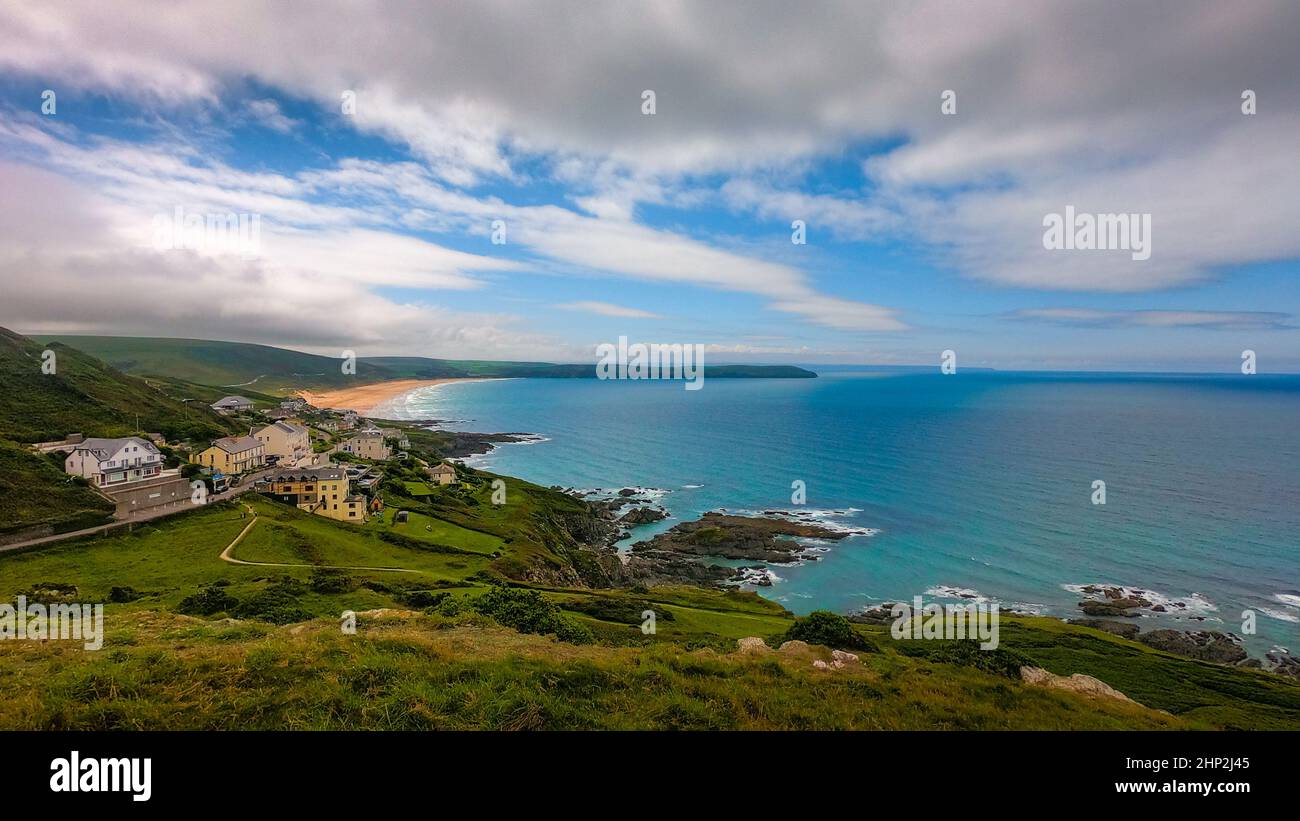 Woolacombe town and the coast view from the hight point in Mortehoe ...