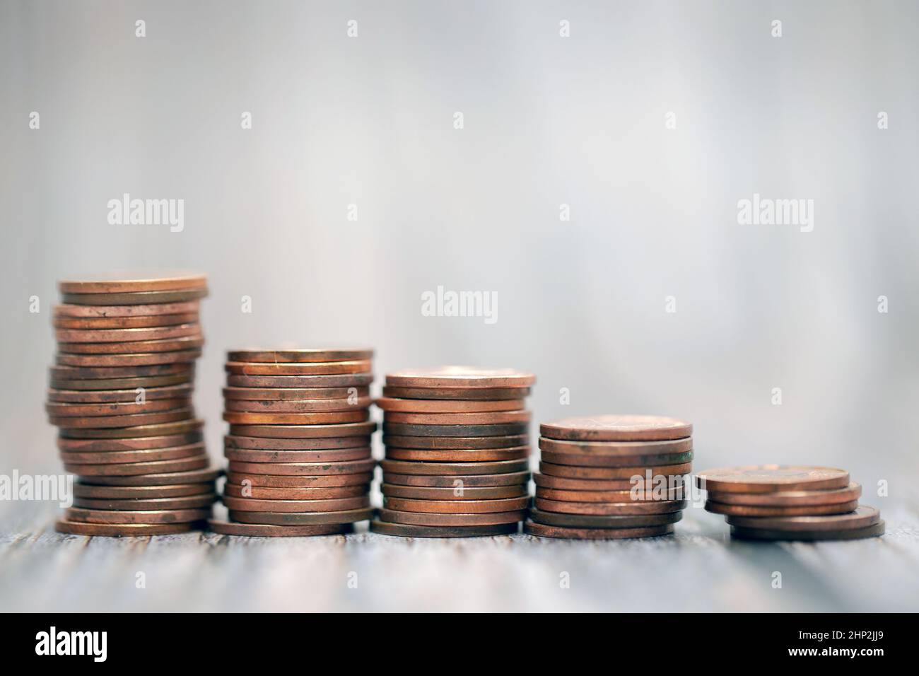 Savings, increasing columns of gold coins coin stack growing money ...