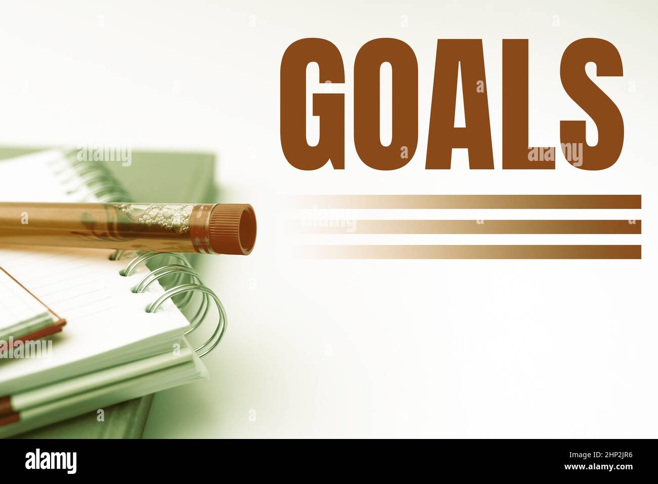 Text caption presenting Goals, Business approach persons ambition or ...