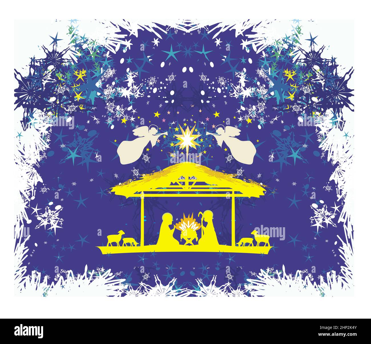 Christmas religious nativity scene - decorative holiday card Stock ...