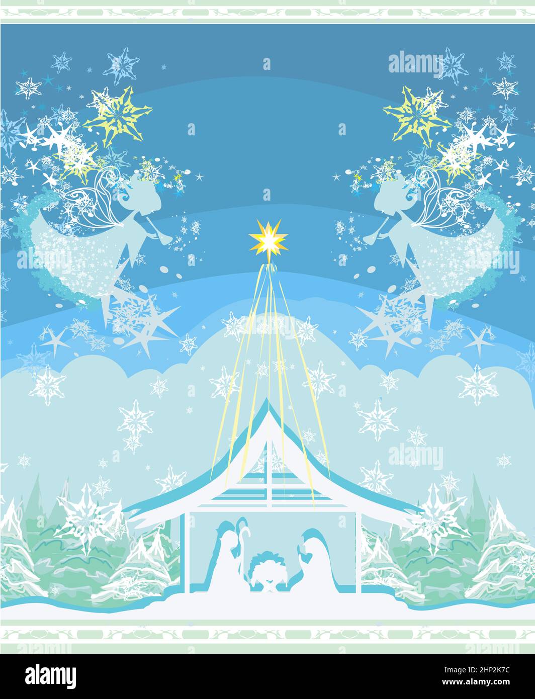 Decorated background with angels and Bethlehem Stock Photo - Alamy
