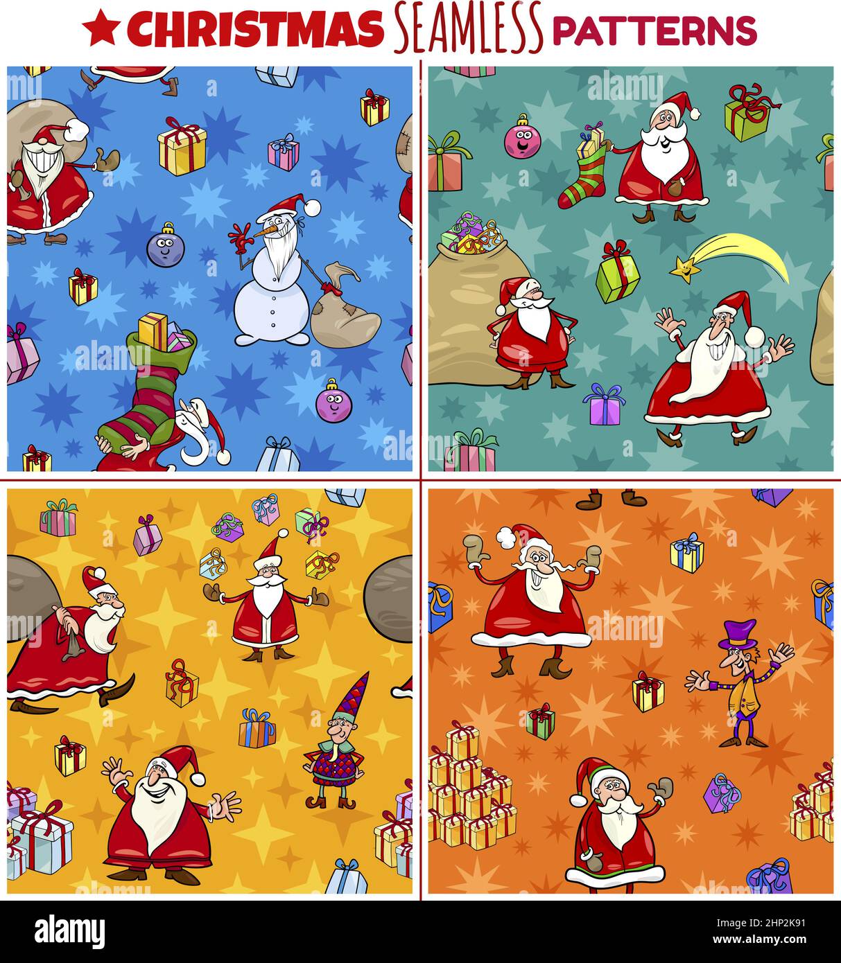 seamless patterns set with cartoon Christmas characters Stock Vector ...