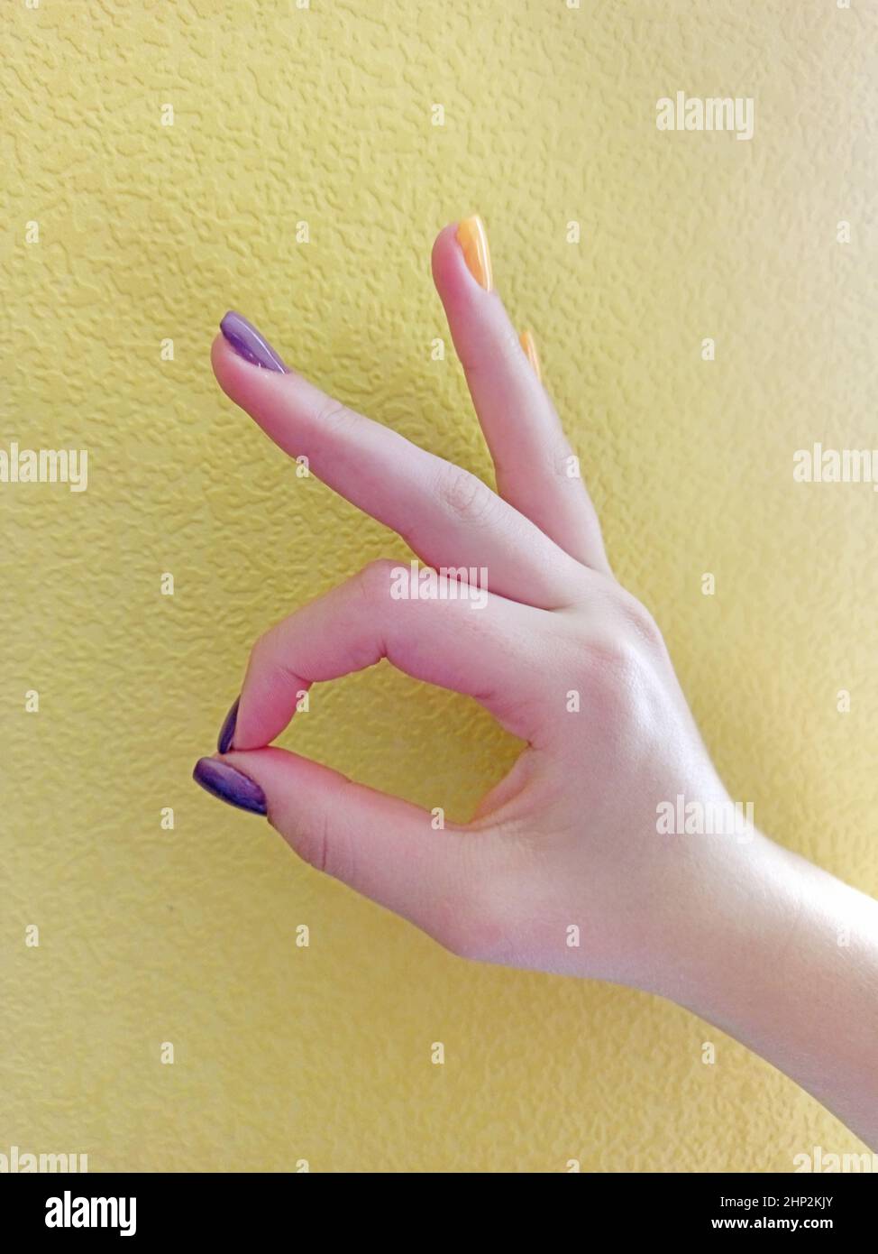 Woman's hand making sign Ok isolated on white background. Human hand ...