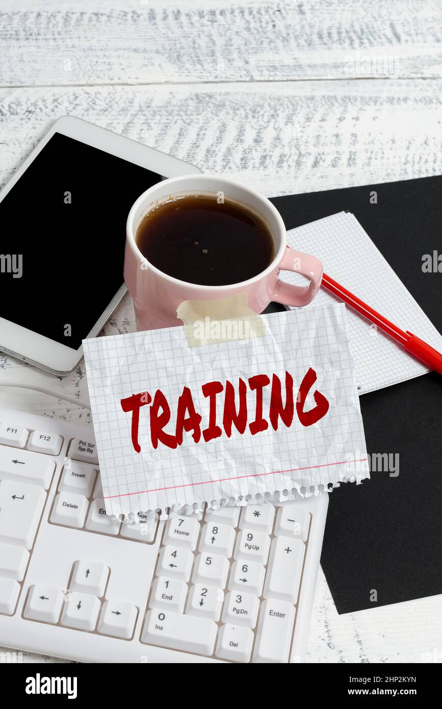 Text sign showing Training, Word Written on action of teaching person ...
