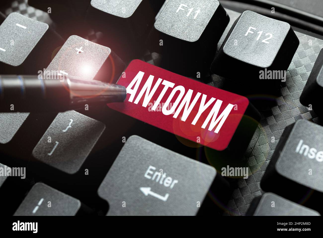 Text caption presenting Antonym, Business concept word or phrase whose ...