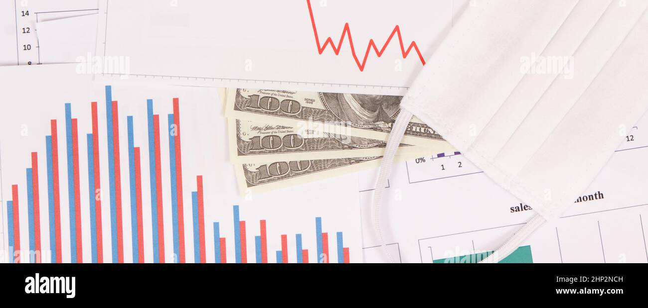 Currencies dollar and declining chart. Risk of global financial crisis ...