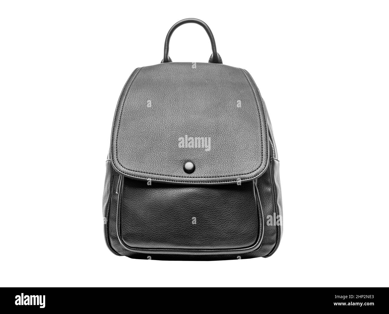 Black leather backpack on a white background Stock Photo - Alamy