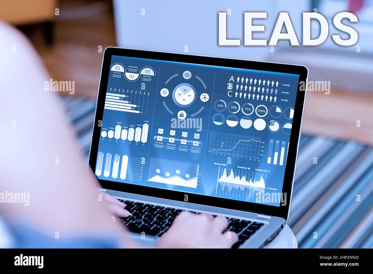 Text showing inspiration Leads, Business concept route or means of ...