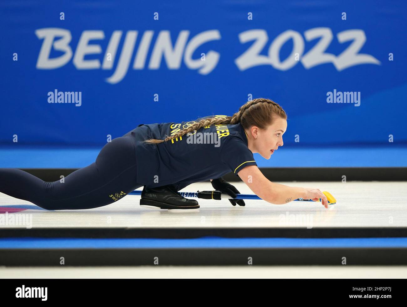 Sweden's Agnes Knochenhauer in the Women's Curling Semi-Final during ...