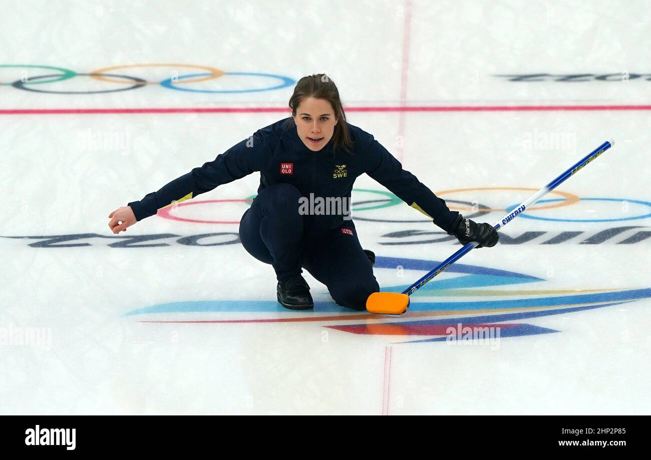 Sweden's Anna Hasselborg in the Women's Curling Semi-Final during day ...