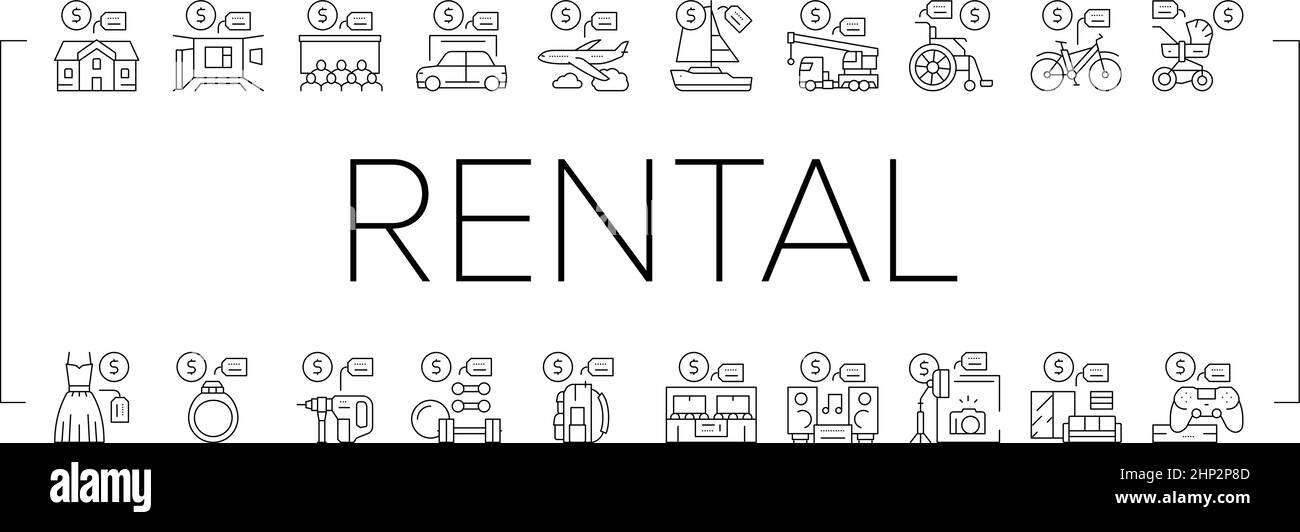 Rental Service Business Collection Icons Set Vector Stock Vector Image ...