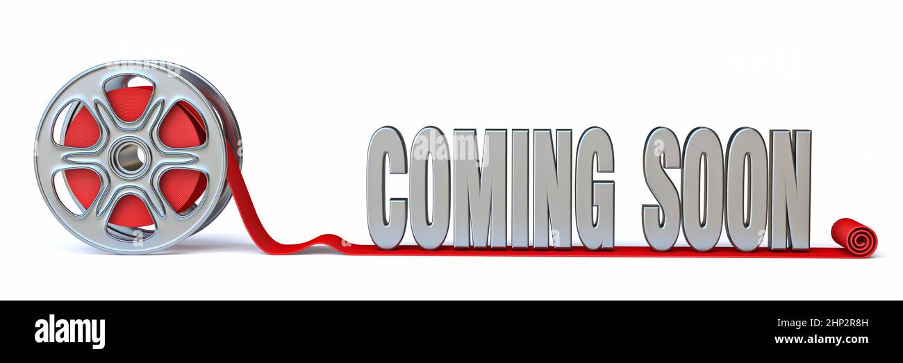 Film roll with COMING SOON text 3D rendering illustration isolated on ...