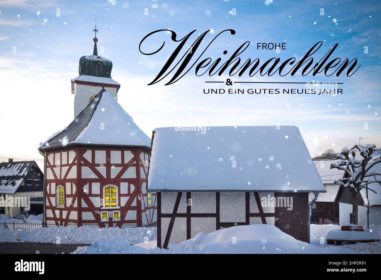 German Christmas greetings Card with small chapel in germany Stock ...