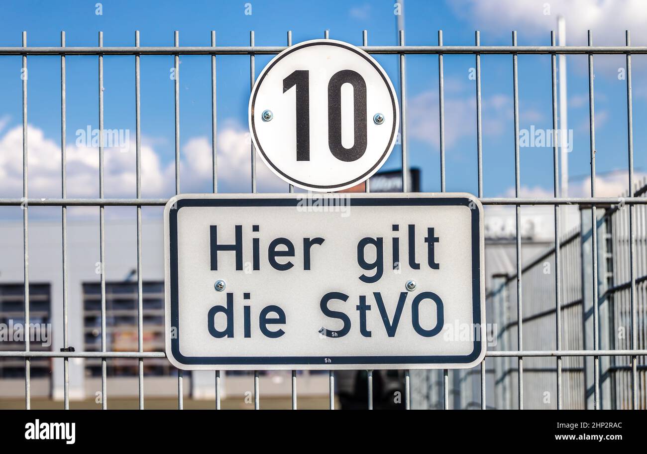 The road traffic regulations apply here sign shows 10 kilometers per ...