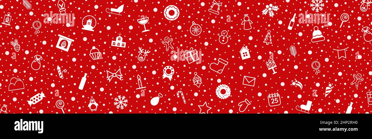 Red festive panoramic Christmas background pattern - Vector ...