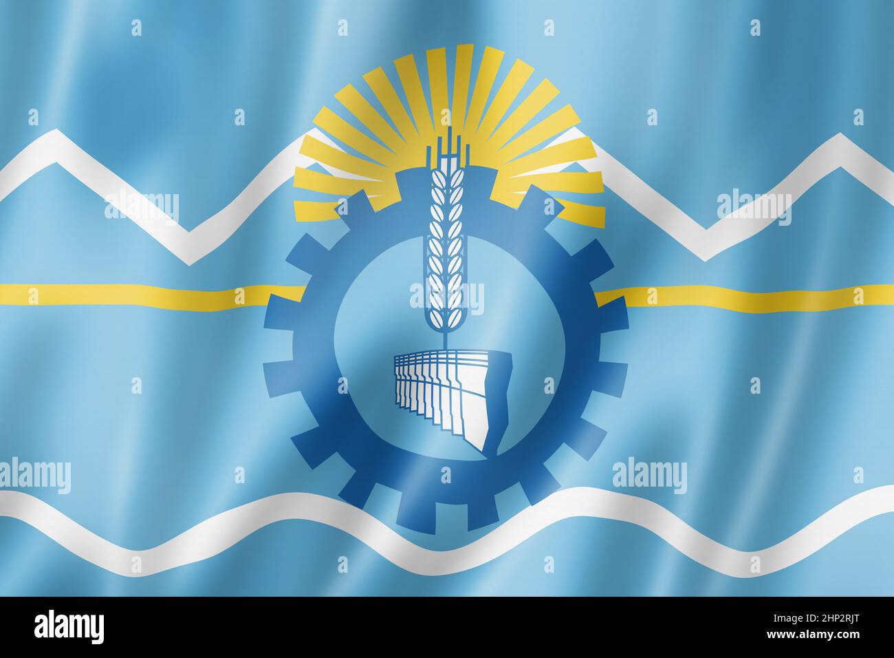 Chubut province flag, Argentina waving banner collection. 3D ...