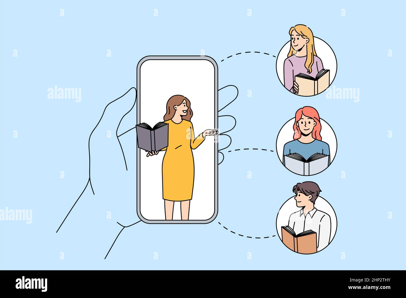 Online education and lesson concept. Young woman teacher explaining ...