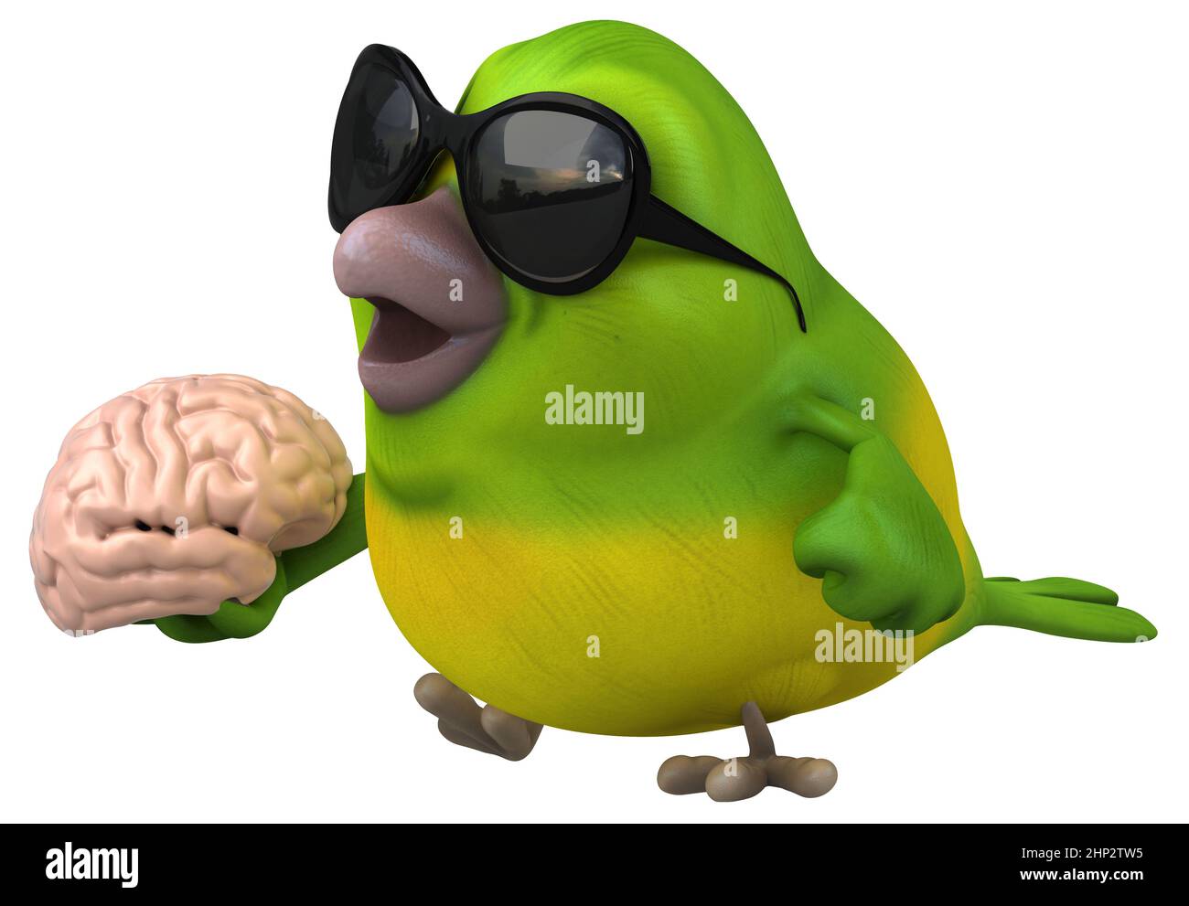 Fun green bird - 3D Illustration Stock Photo - Alamy
