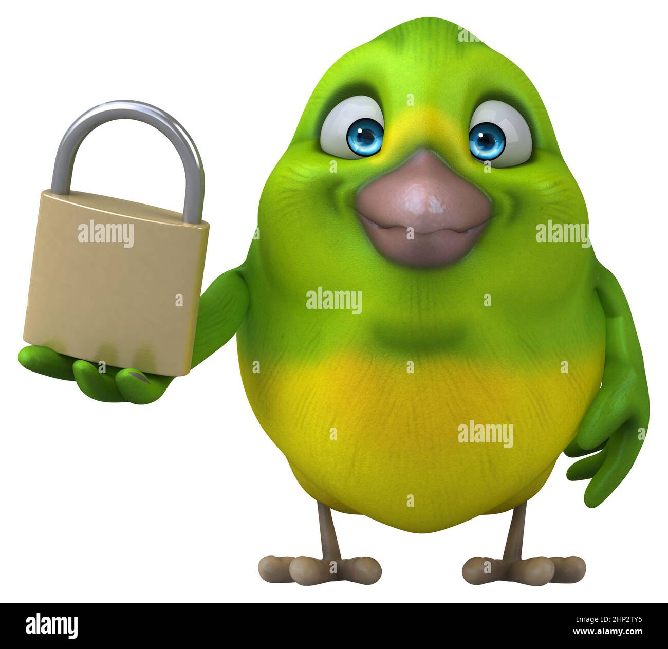 Fun green bird - 3D Illustration Stock Photo - Alamy
