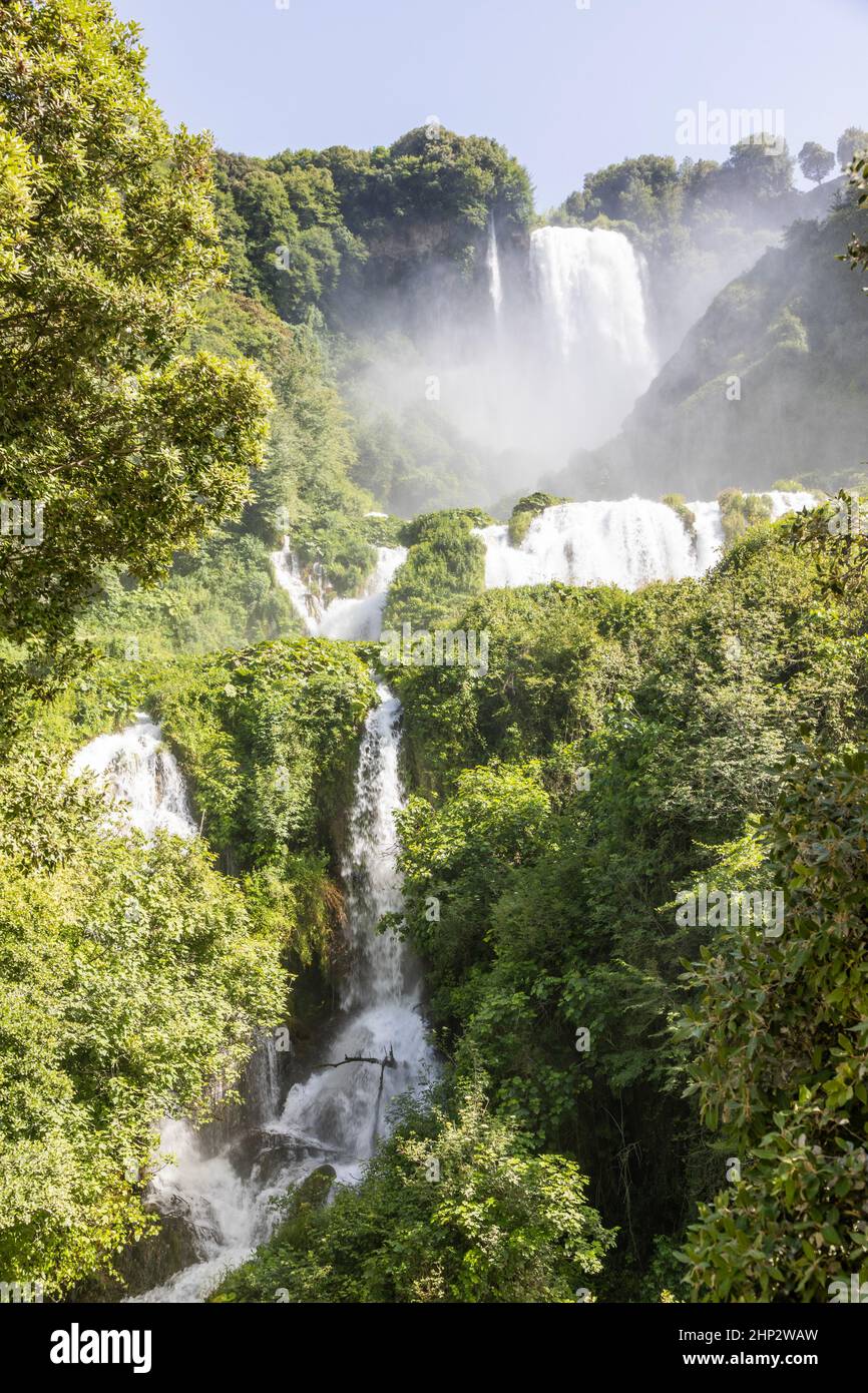 Marmore waterfall in Umbria region, Italy. Amazing cascade splashing ...