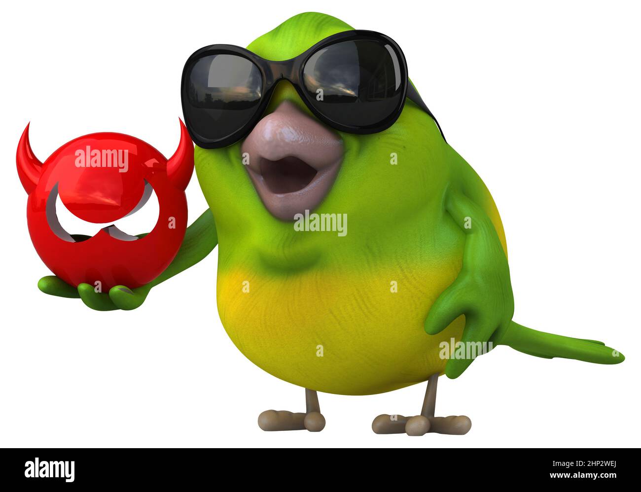 Fun green bird - 3D Illustration Stock Photo - Alamy