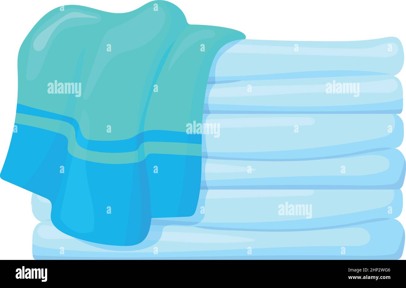 Towel stack. Cartoon folded clothes. Blue textile isolated on white ...