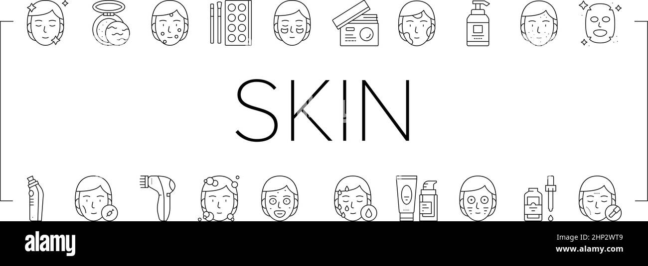 Facial Skin Care Treat Collection Icons Set Vector Stock Vector Image ...