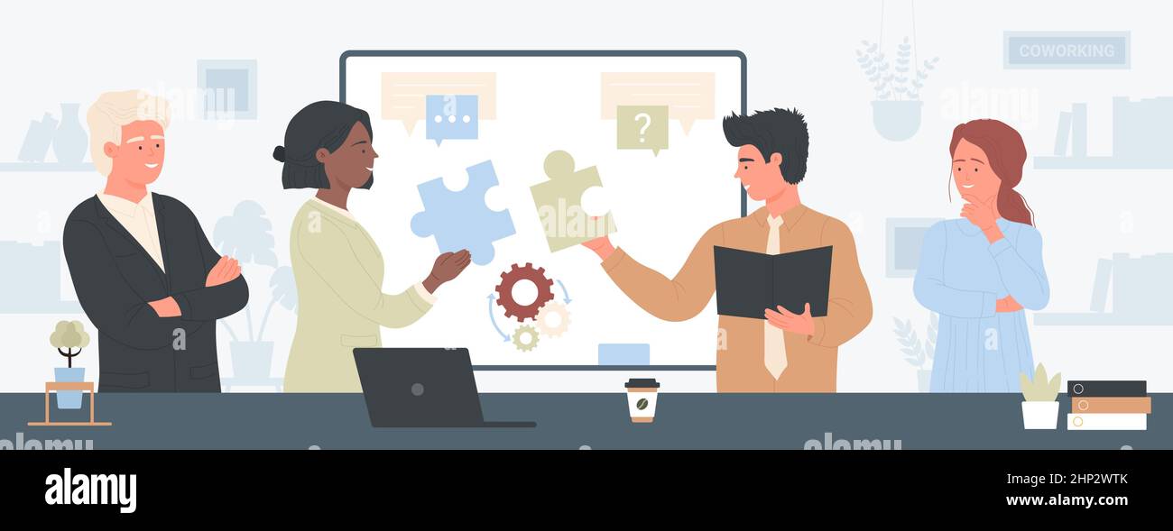 Team of business people meeting in office vector illustration. Cartoon ...