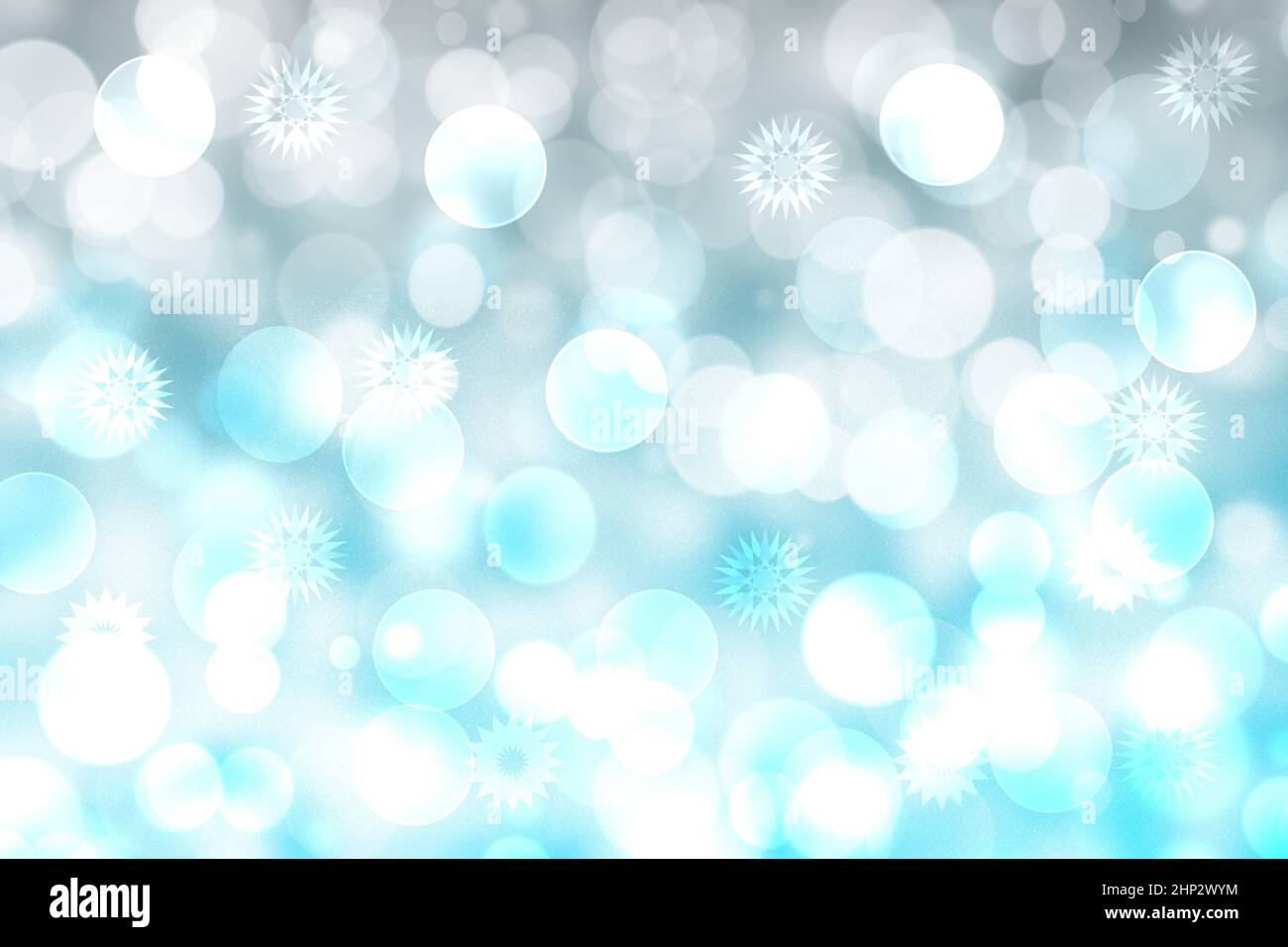 Abstract festive gradient light gray silver turquoise bokeh background texture with white bokeh ...
