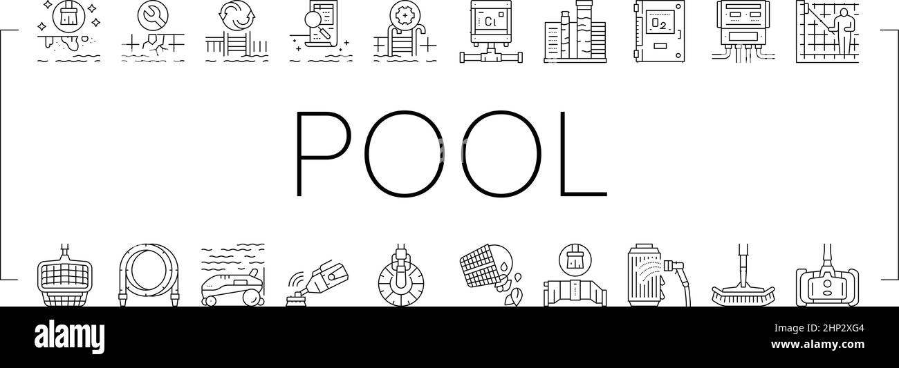 Pool Cleaning Service Collection Icons Set Vector Stock Vector Image ...