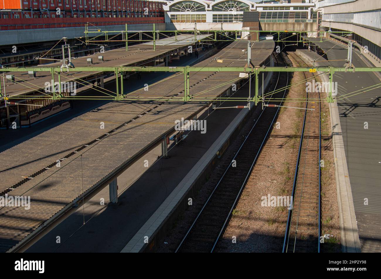 Overhead view of railway station Stock Photo - Alamy
