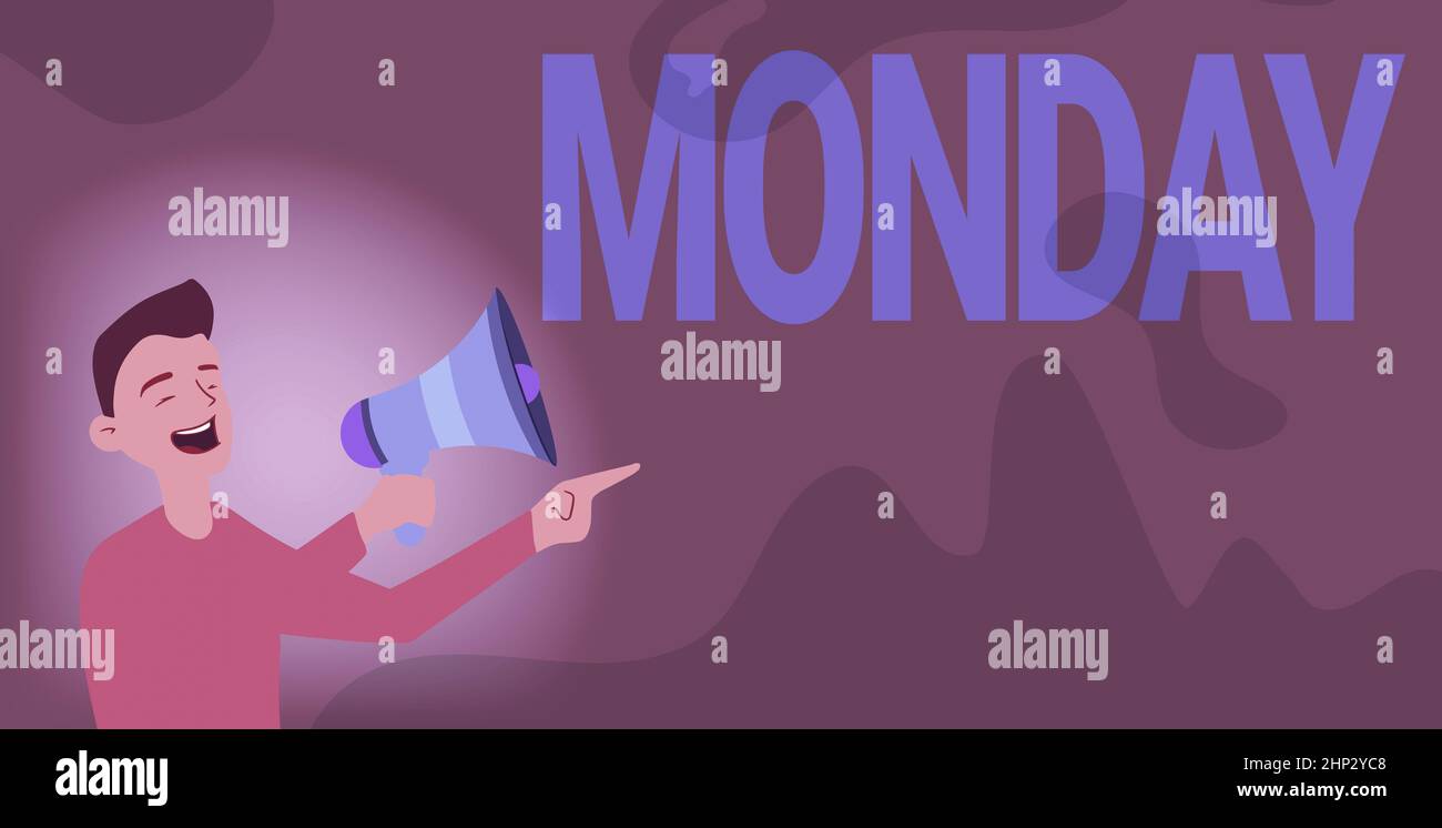 Text sign showing Monday, Concept meaning the day of the week after ...