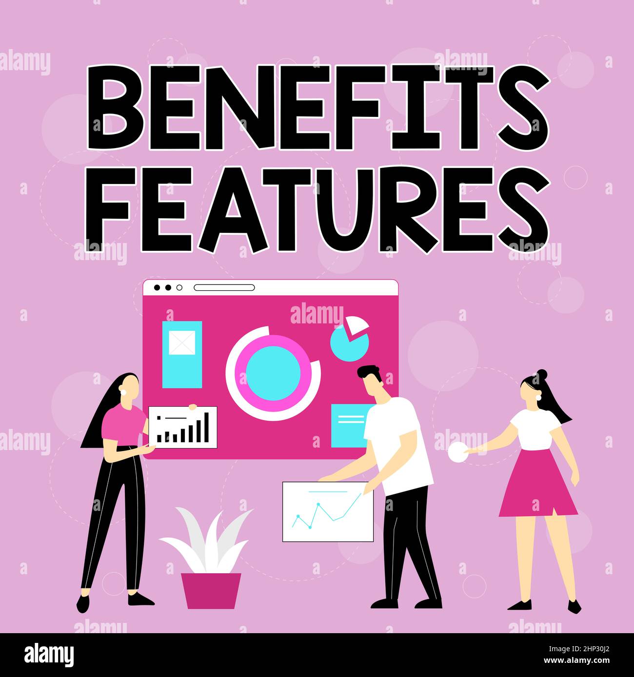 Text sign showing Benefits Features, Word for Making a product stand ...