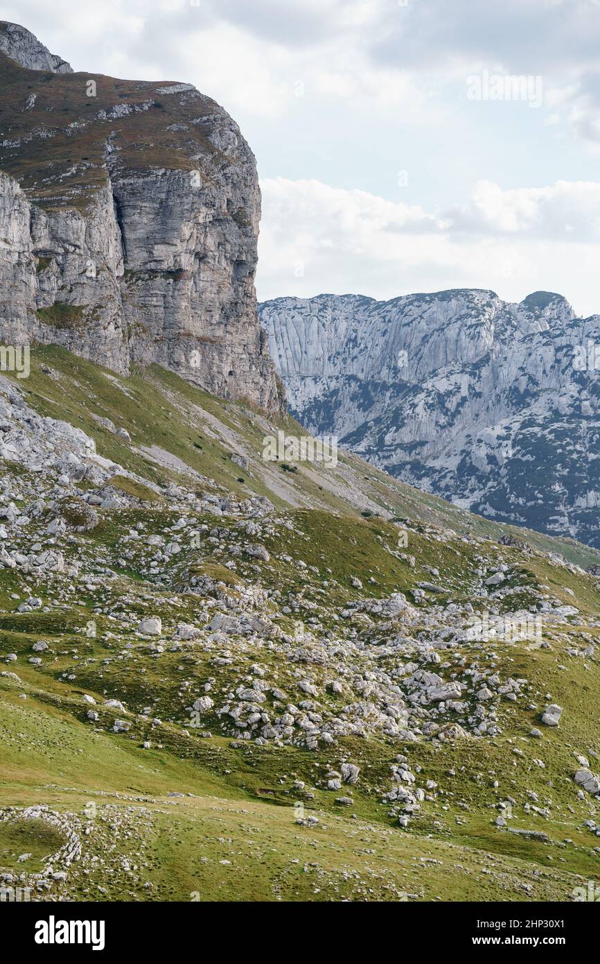 Stone mountain on the background of the ridge of the Sedlo Pass in the ...
