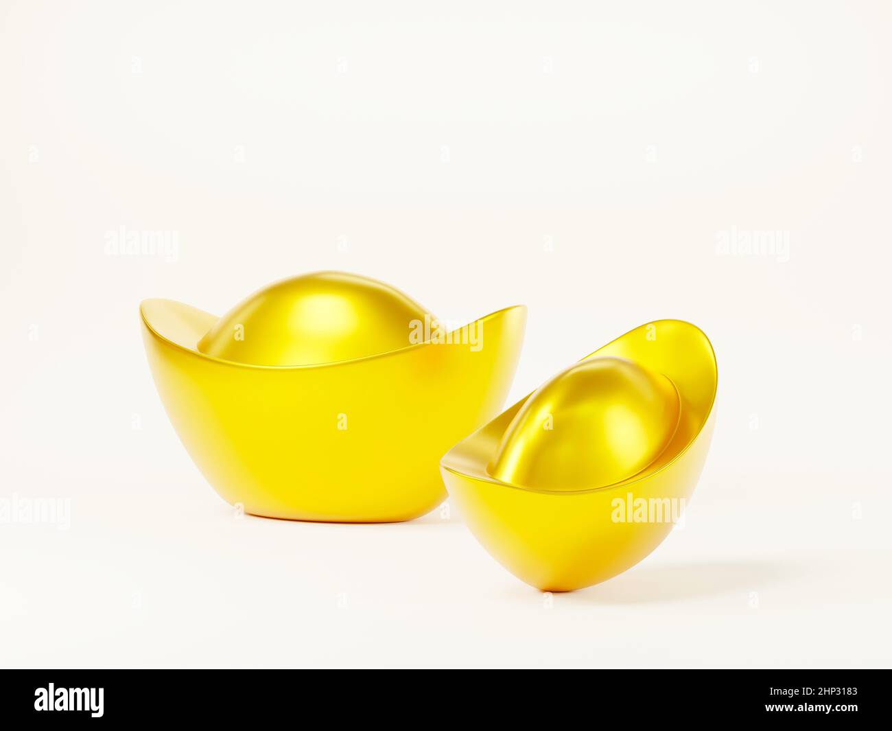 Happy Chinese New Year. Realistic Yuan Bao Chinese gold sycee ingots on ...