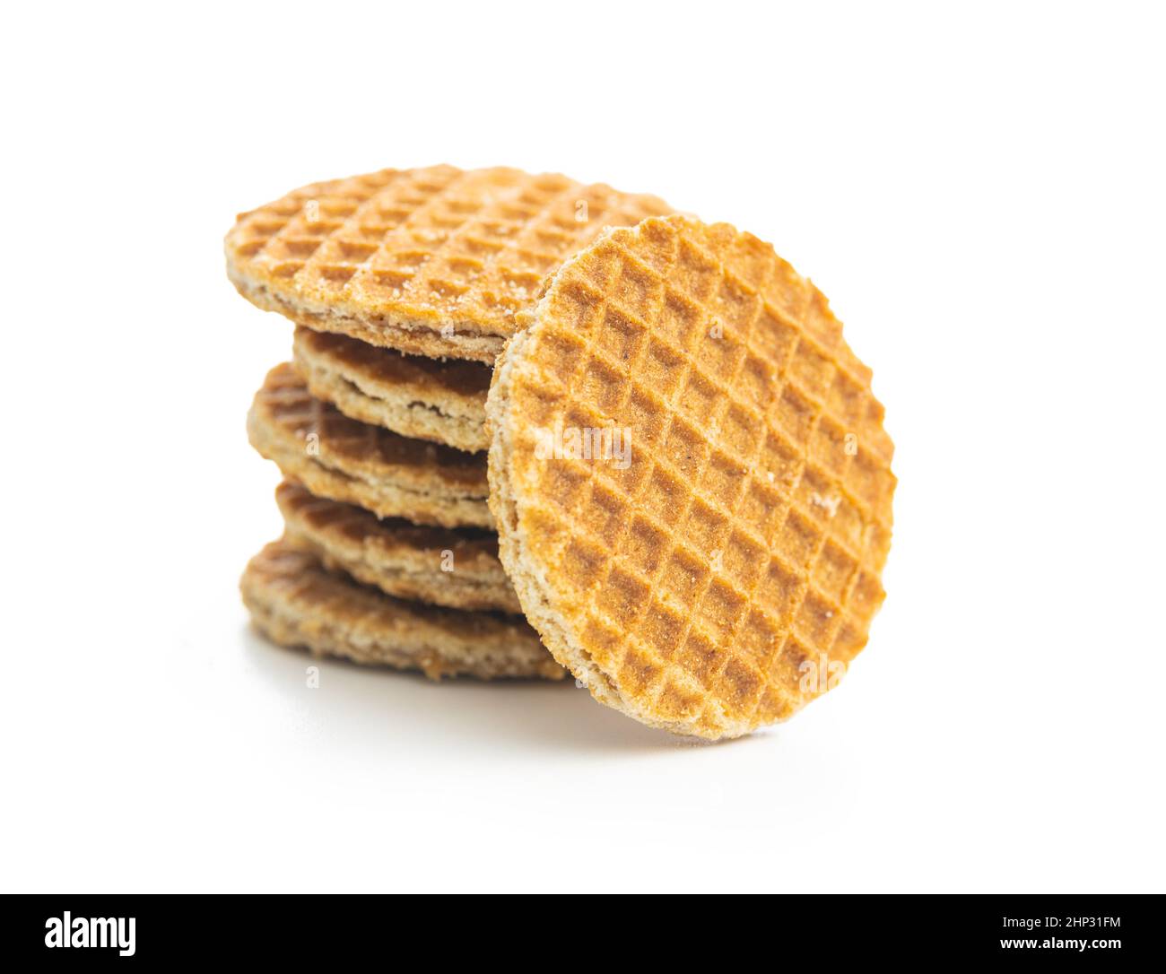 Sweet caramel mini waffles isolated on white background Stock Photo - Alamy
