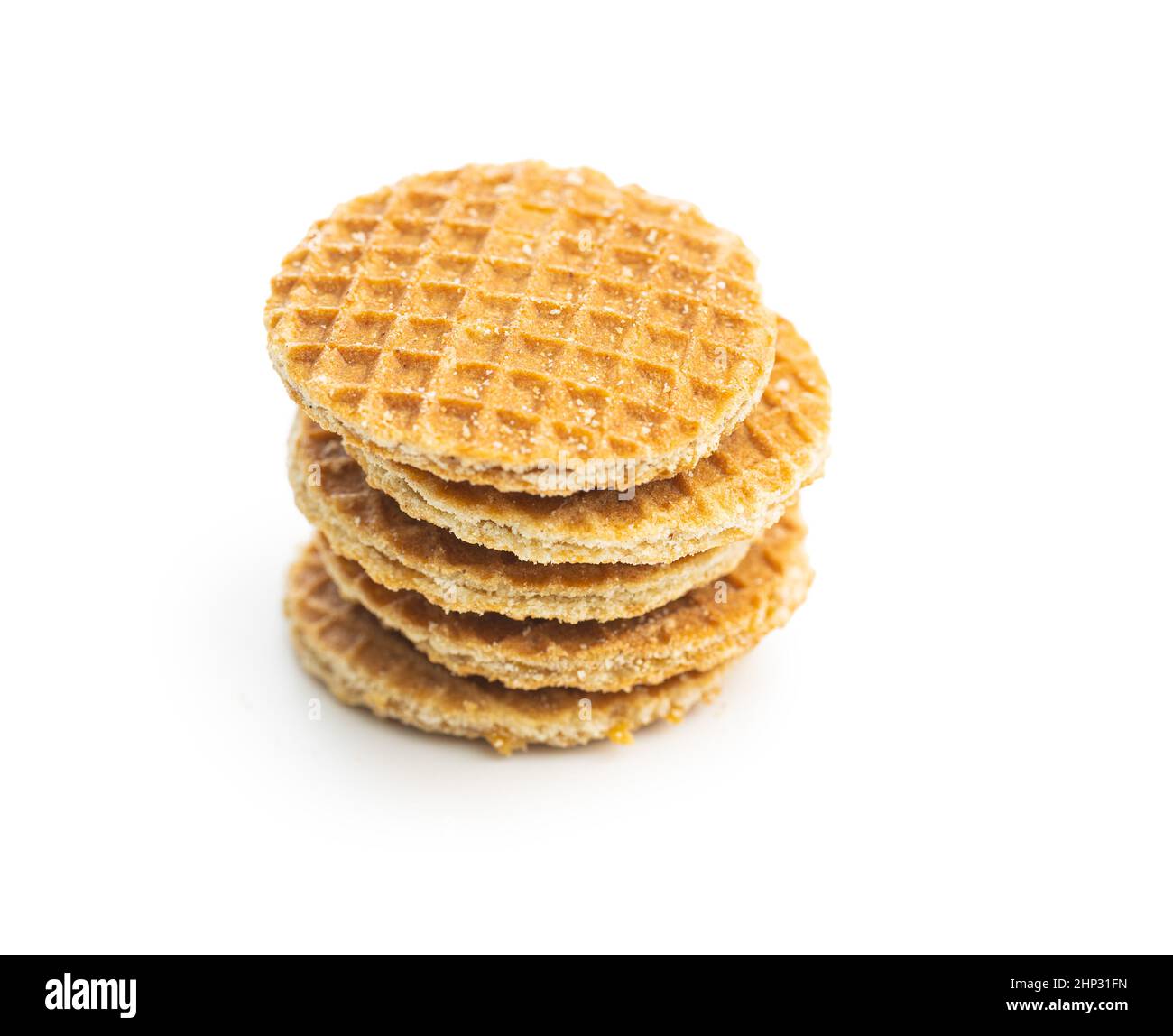 Sweet caramel mini waffles isolated on white background Stock Photo - Alamy