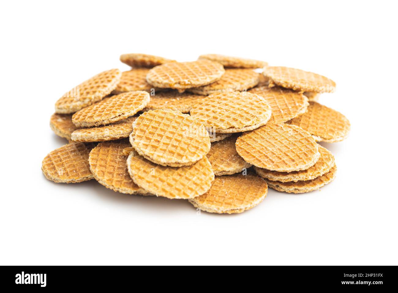 Sweet caramel mini waffles isolated on white background Stock Photo - Alamy