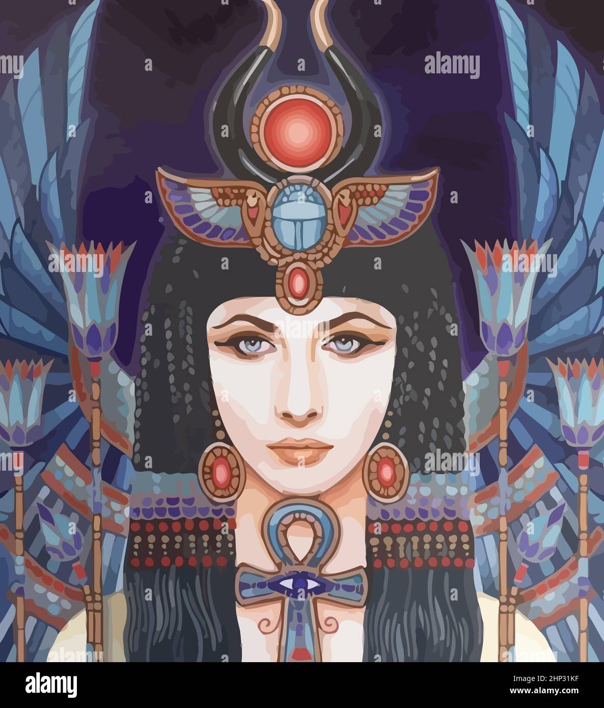 ancient egyptian goddess maat queen female wings illustration Stock ...