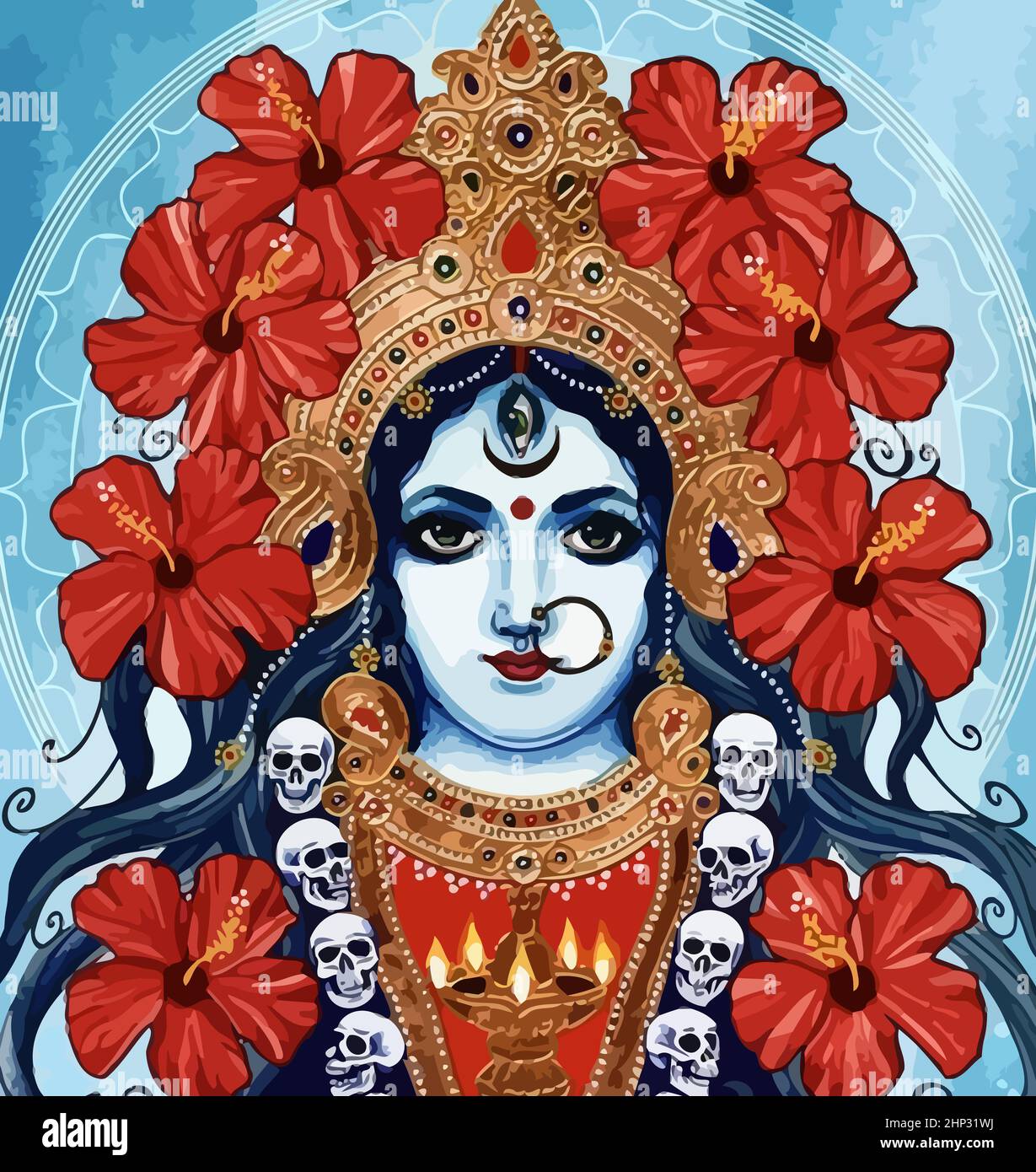 kali goddess of death indian hindu dark siren fire illustration Stock ...