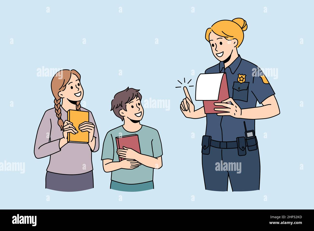 Education and learning police concept. Smiling children standing with ...