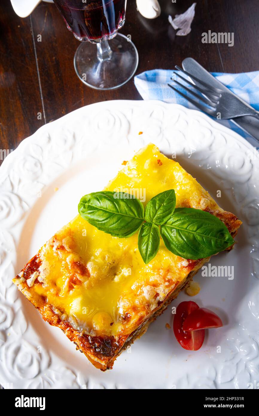 Delicious lasagne with Bolognese and bechamel sauce Stock Photo - Alamy