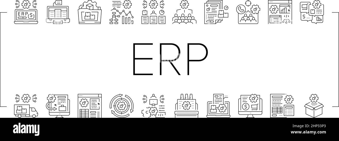 Erp Enterprise Resource Planning Icons Set Vector Stock Vector Image ...