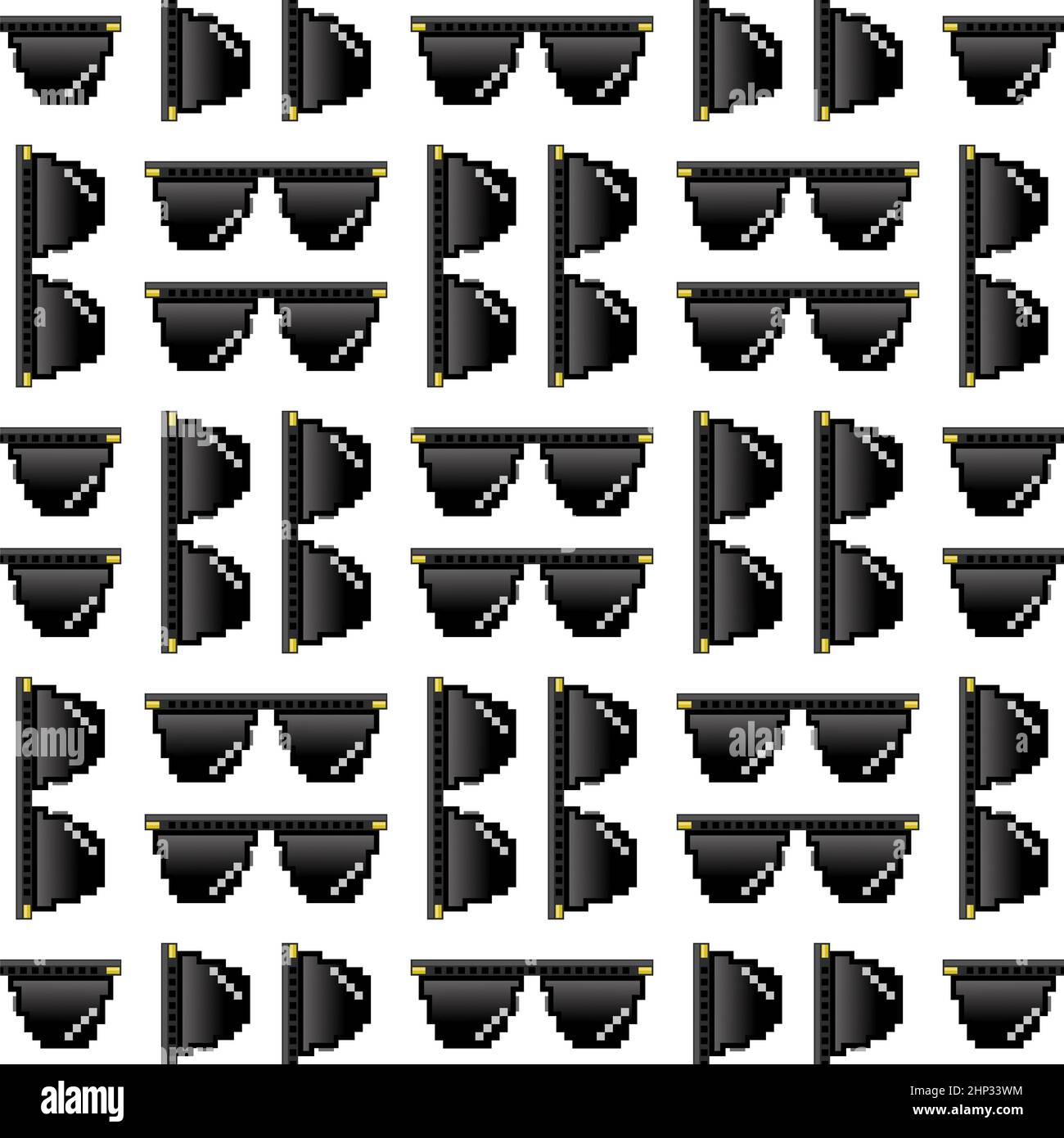 Black Pixel Sunglasses Seamless Pattern Isolated on White Background ...