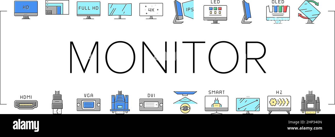 Computer Pc Monitor Collection Icons Set Vector Stock Vector Image ...