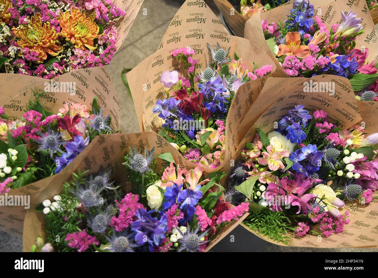 Copenhagen/Denmark./18. February 2022/.Various flowers bouquests ...