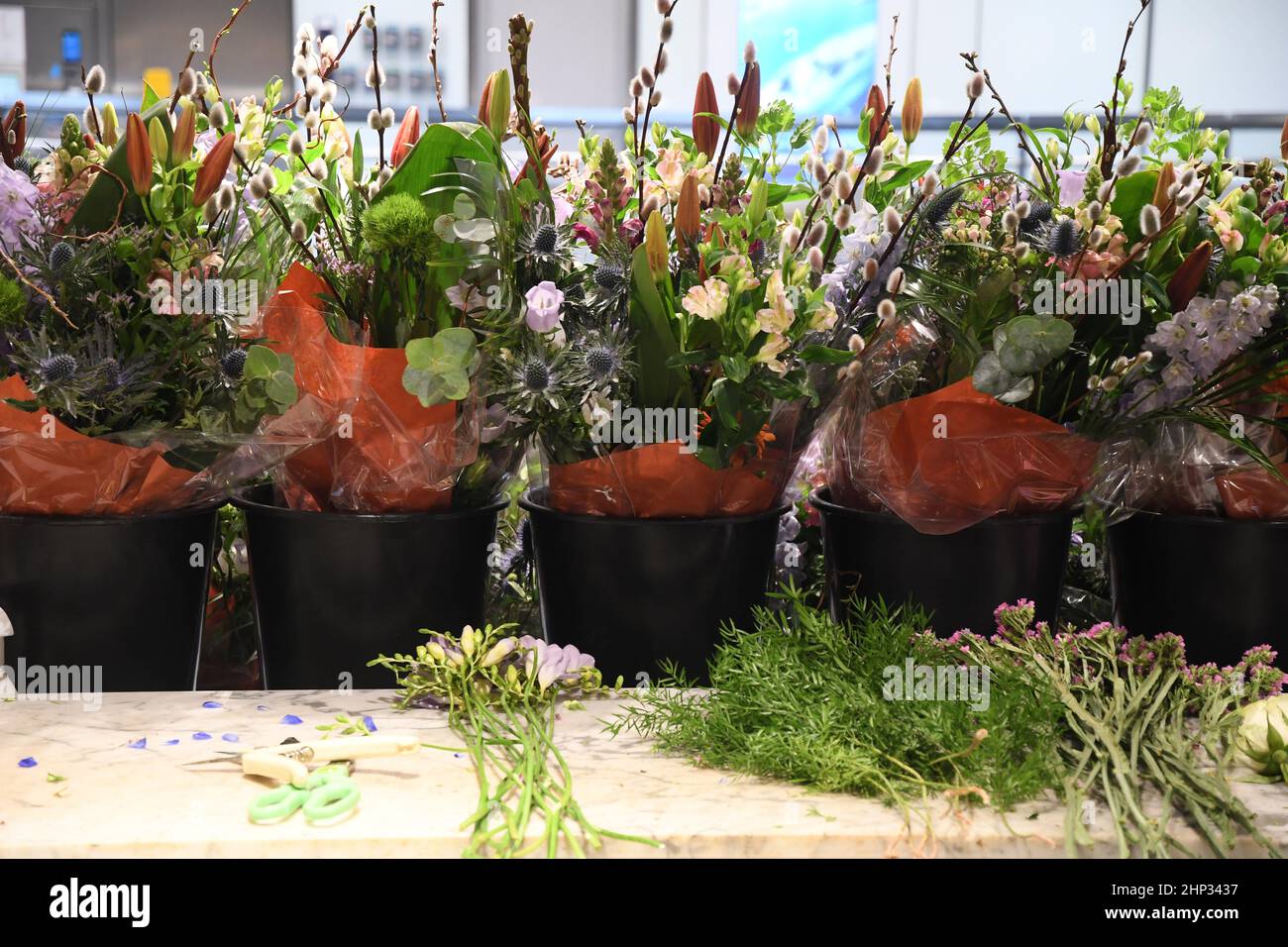 Copenhagen/Denmark./18. February 2022/.Various flowers bouquests ...