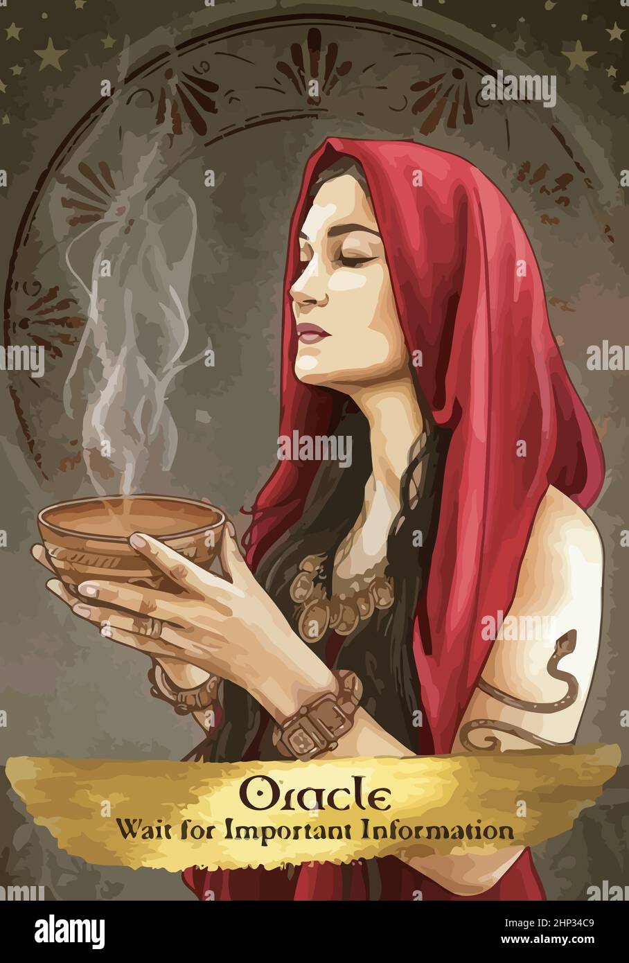 oracle tarot mystic magic illustrarion Stock Photo - Alamy